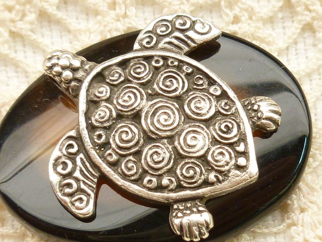 30mm Rustic Pewter Two Sided Turtle Casting Pendant Charm, Silver ...