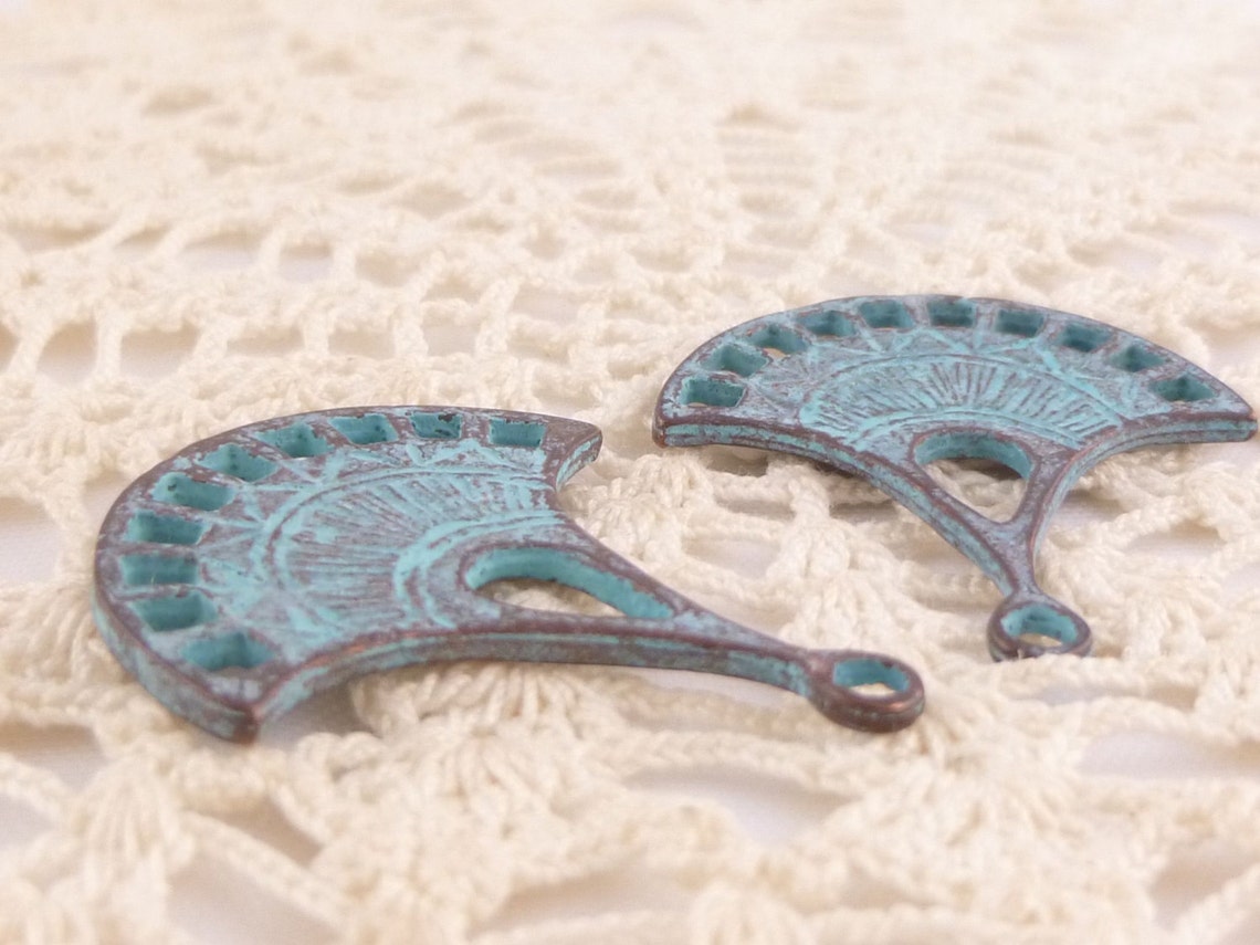 Verdigris Patina Fan Connector Charm Pendant, Chandelier Mykonos ...