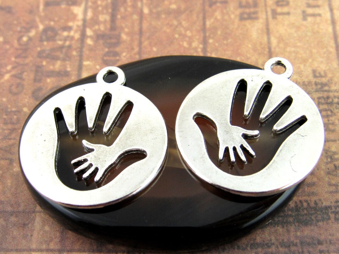 Silver Tone Holding Hand Charm, Small Hand in Large Hand Charm (6 ...