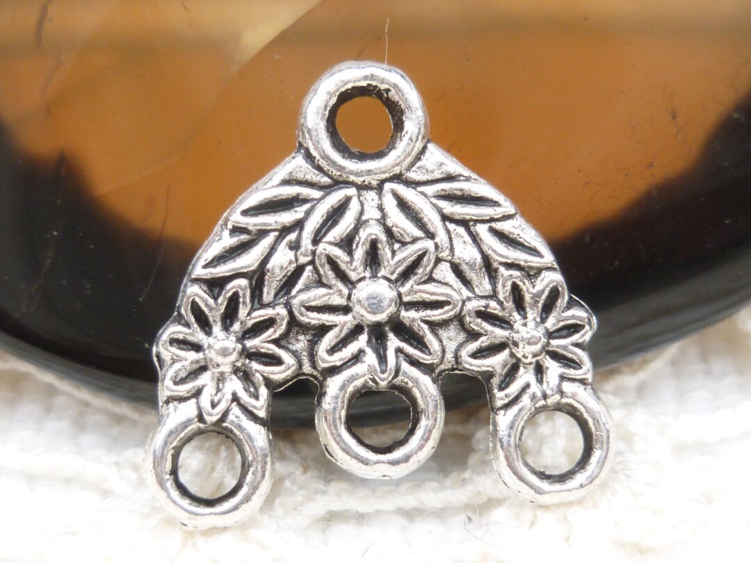 Flower Chandelier Connector, Two Sided Floral Design Charm, Three Loop ...