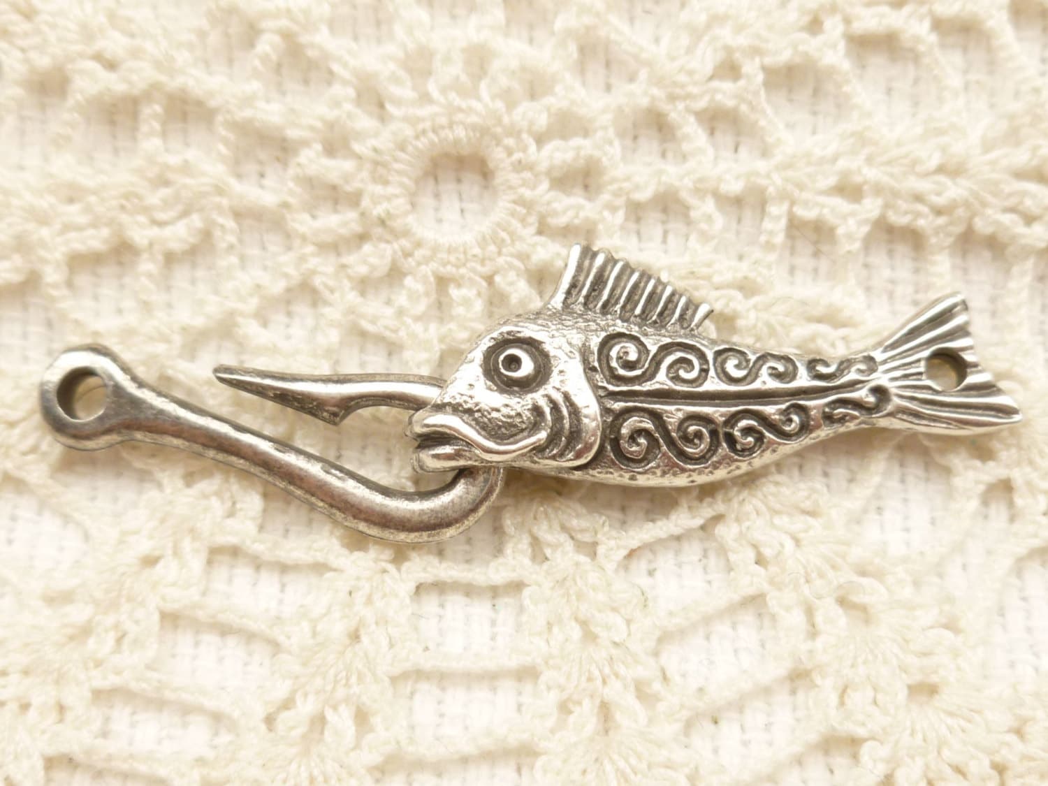 Large Rustic. Silver Pewter Fish Hook Clasp Finding Mykonos | Etsy
