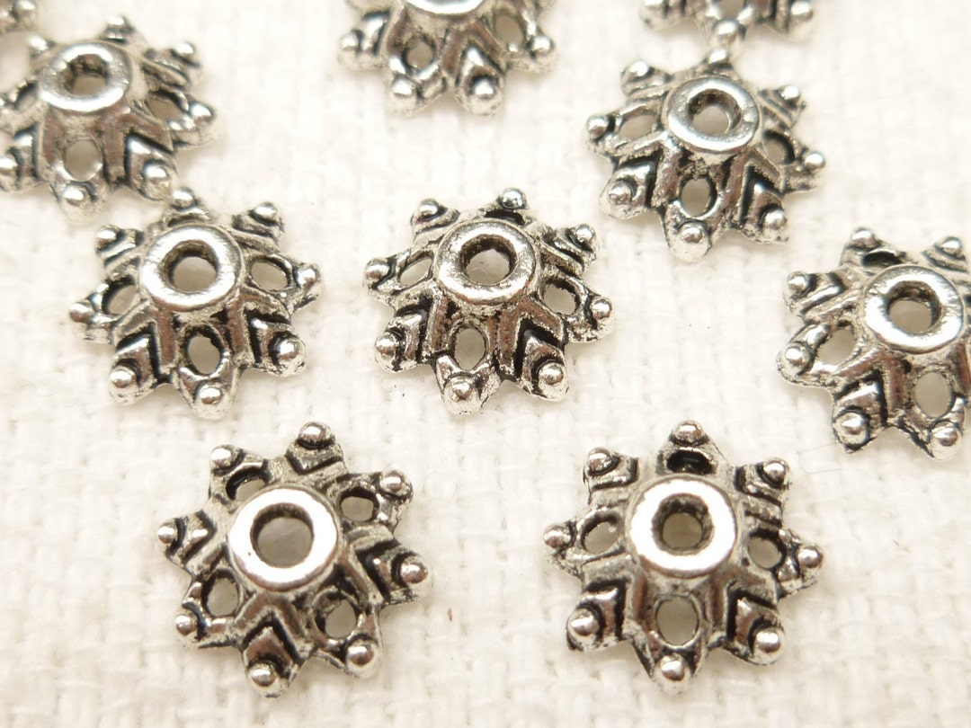 Snowflake Bead Cap, Star Bead Cap, Antique Silver Eight Point Bead Cap ...