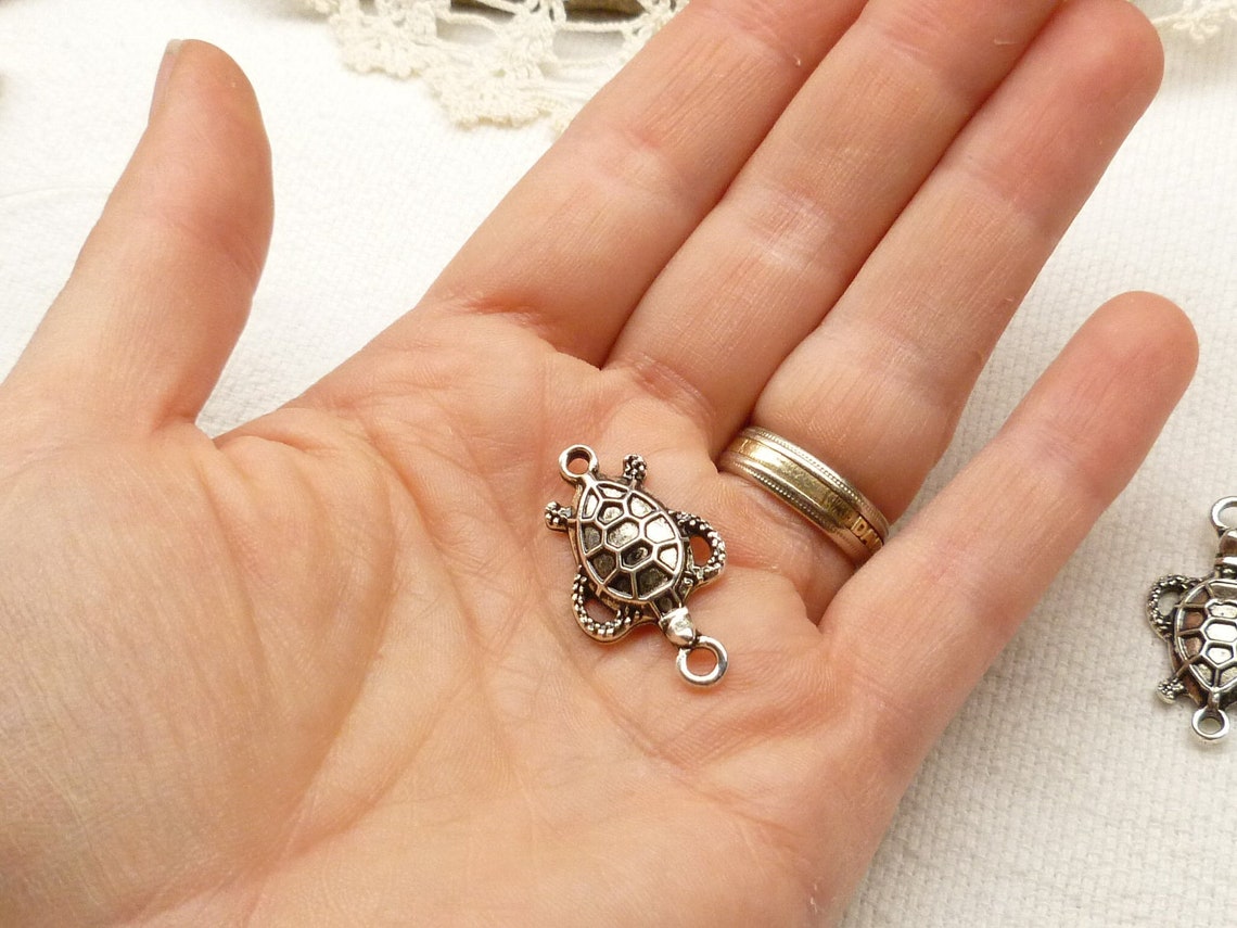 Sea Turtle Connector, Turtle Charm Pendant (4) - S73 - Etsy