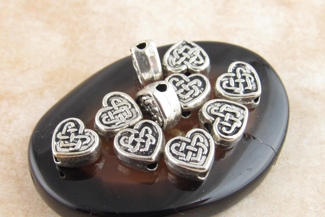 7mm Heart Metal Spacer, Celtic Knot Heart Bead, Ornate Heart Spacer ...