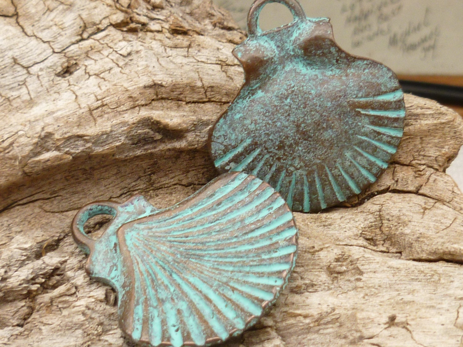 Large Patina Shell Pendant Rustic Scallop Shell Pendants - Etsy