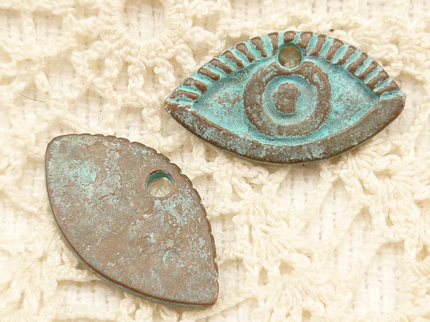 Patina Evil Eye Charm, Rustic Patina Eye Charm, Mykonos Casting Charm ...
