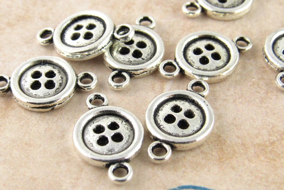 Button Charms, Antique Silver Connector, Button Connectors (10) - S92 ...