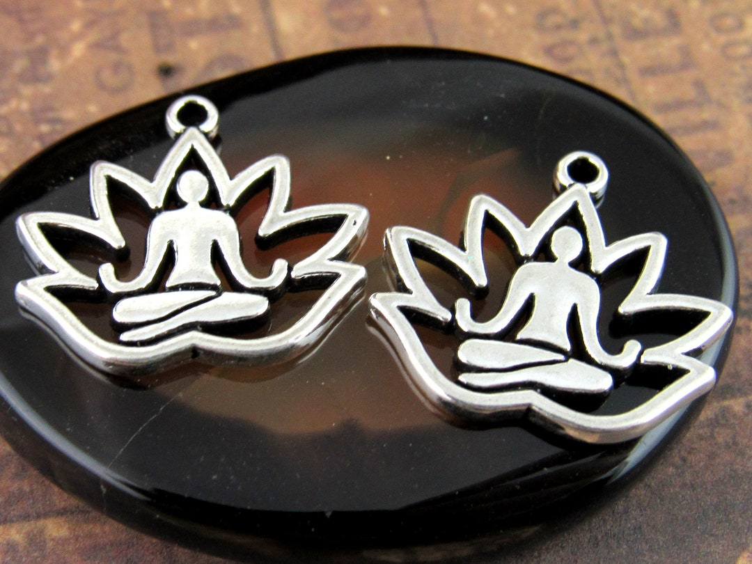 Buddhist Symbol Charm, Lotus Flower Charm, Silhouette in Yoga Pose ...