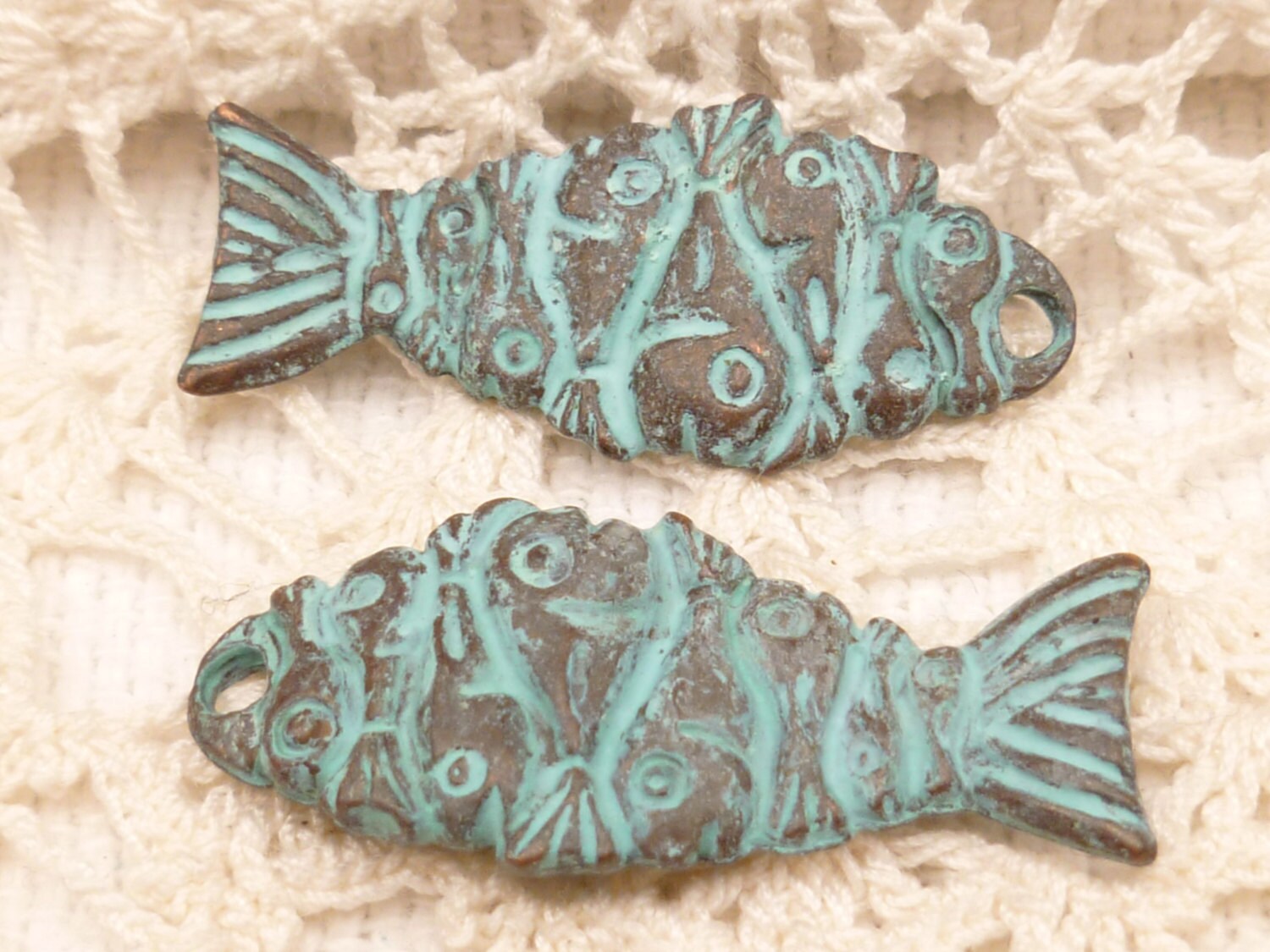 Ornate Fish Marine Animal Rustic Patina Charm Mykonos - Etsy
