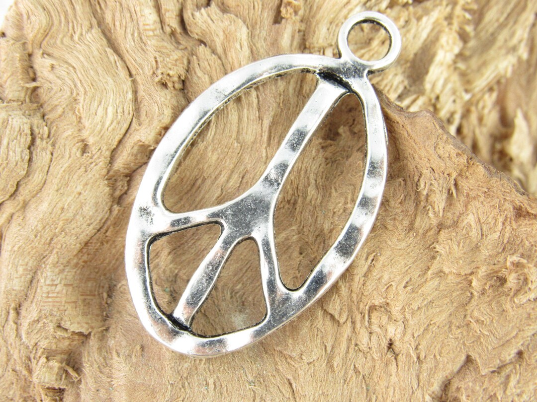 51mm Large Peace Symbol Pendants, Antiqued Silver Tone Rustic Peace ...