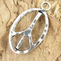 Peace Sign Necklace Antique Silver Charm/pendant Rhodium Plated Chain ...