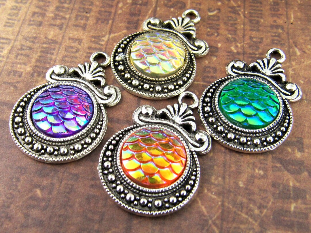 Aurora Borealis Mermaid Scale Charms, AB Rainbow Fish Scale Pendants (4 ...