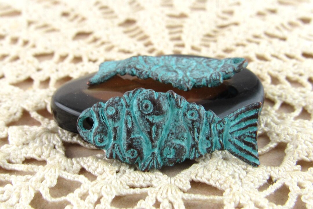 Patina Fish Charm, Rustic Blue Fish Charm, Wavy Fish Charms, Mykonos ...