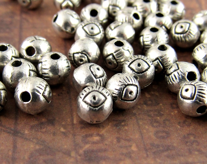 6mm Evil Eye Bead, Mini Eye Bead, Protection Bead, Silver Tone Eye ...