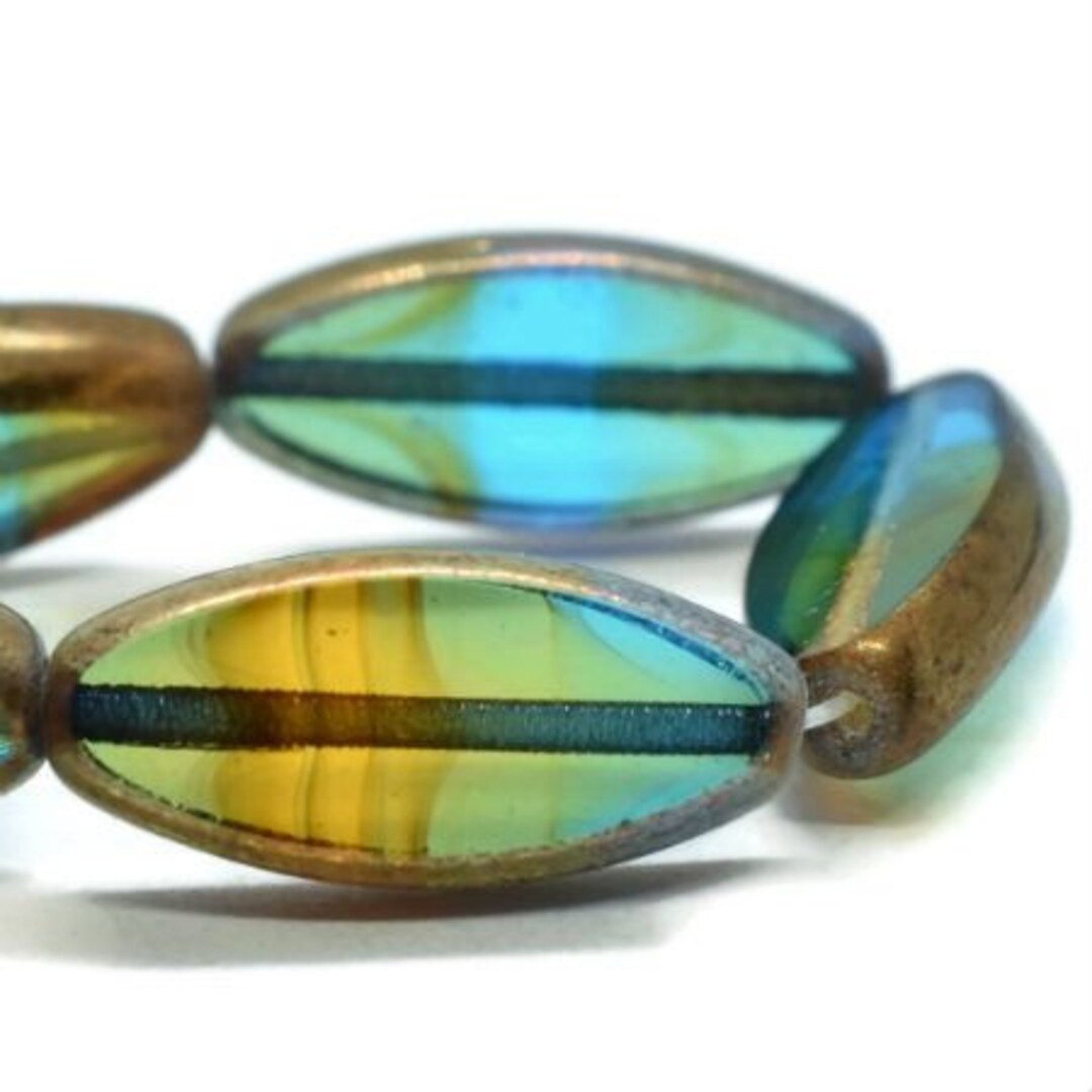 18x7 Teal Oval Glass Beads, Table Cut Spindle Glass Bead, Blue Glass ...