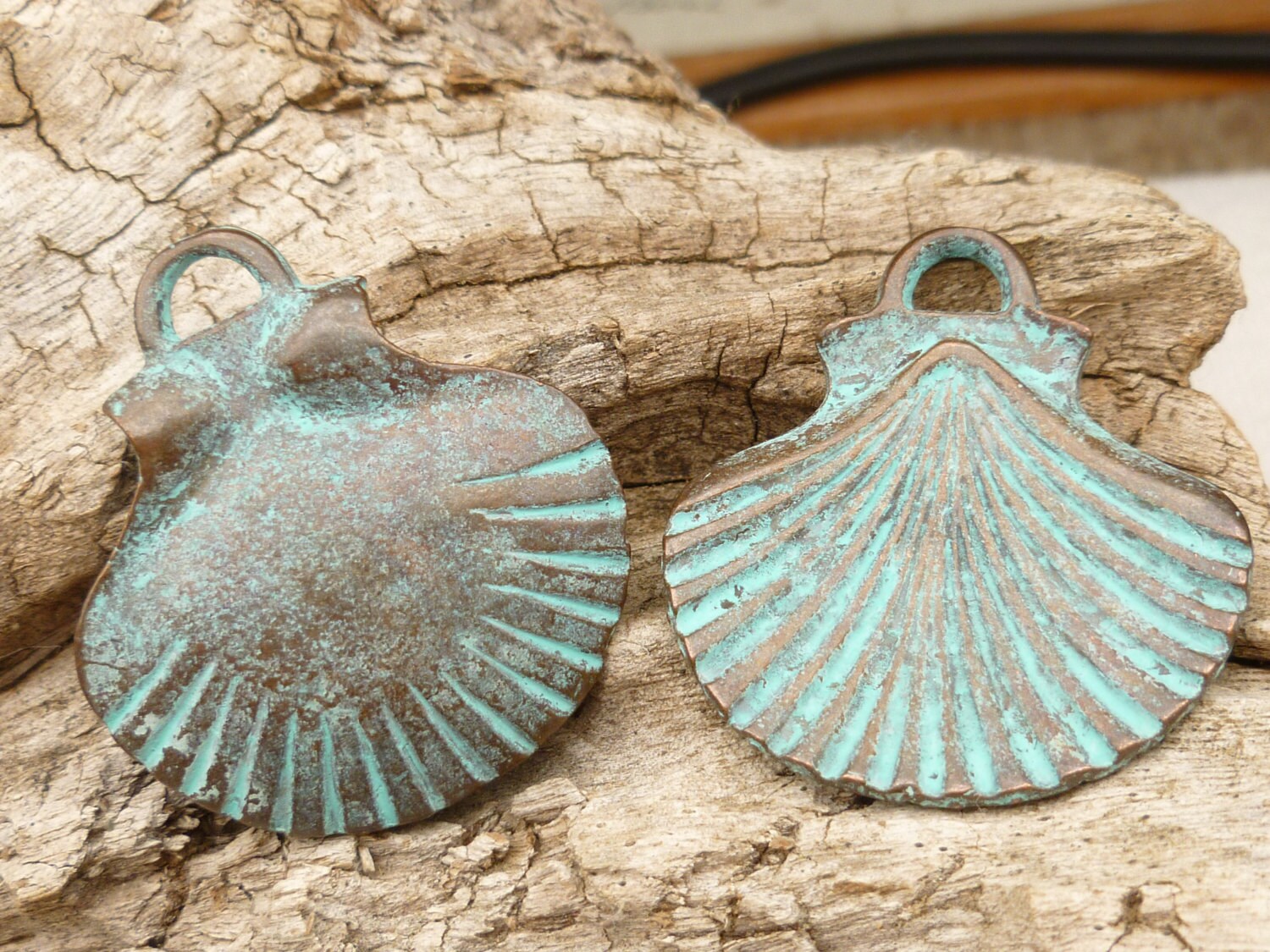 Large Patina Shell Pendant Rustic Scallop Shell Pendants - Etsy