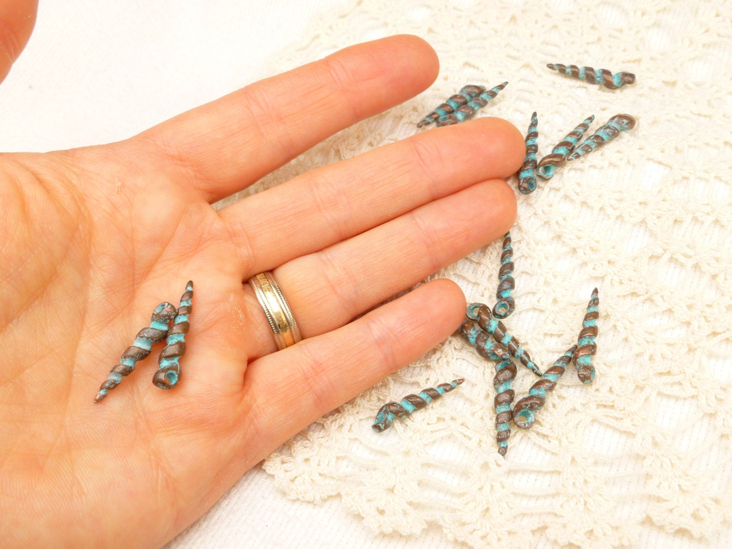 22mm Patina Auger Shell Charm Rustic Twisted Spike Charms - Etsy