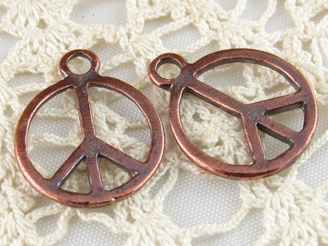 24mm Copper Peace Sign Charm, Simple Rustic Peace Pendant, Mykonos ...