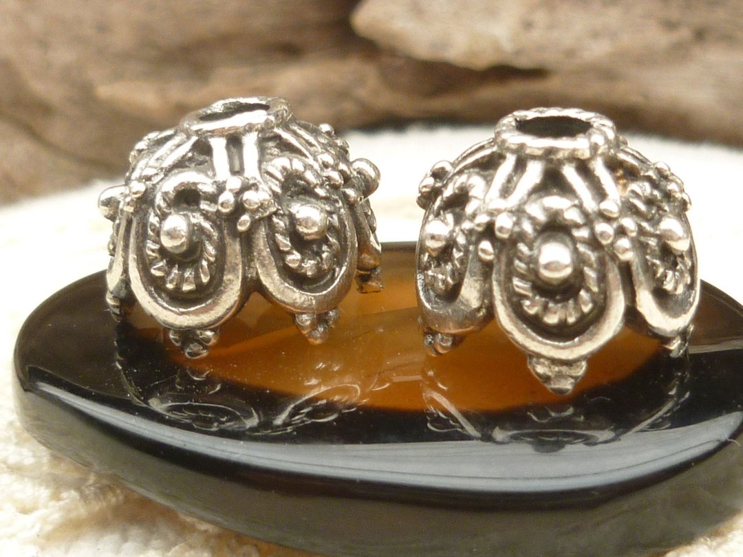 14mm Large Ornate Silver Pewter Bead Cap, Rustic, Mykonos Casting Beads ...