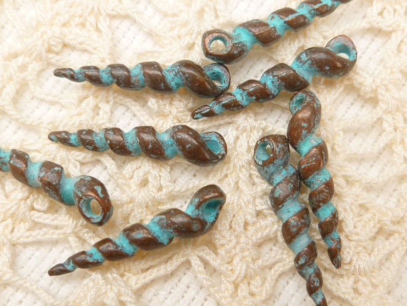 22mm Patina Auger Shell Charm Rustic Twisted Spike Charms - Etsy