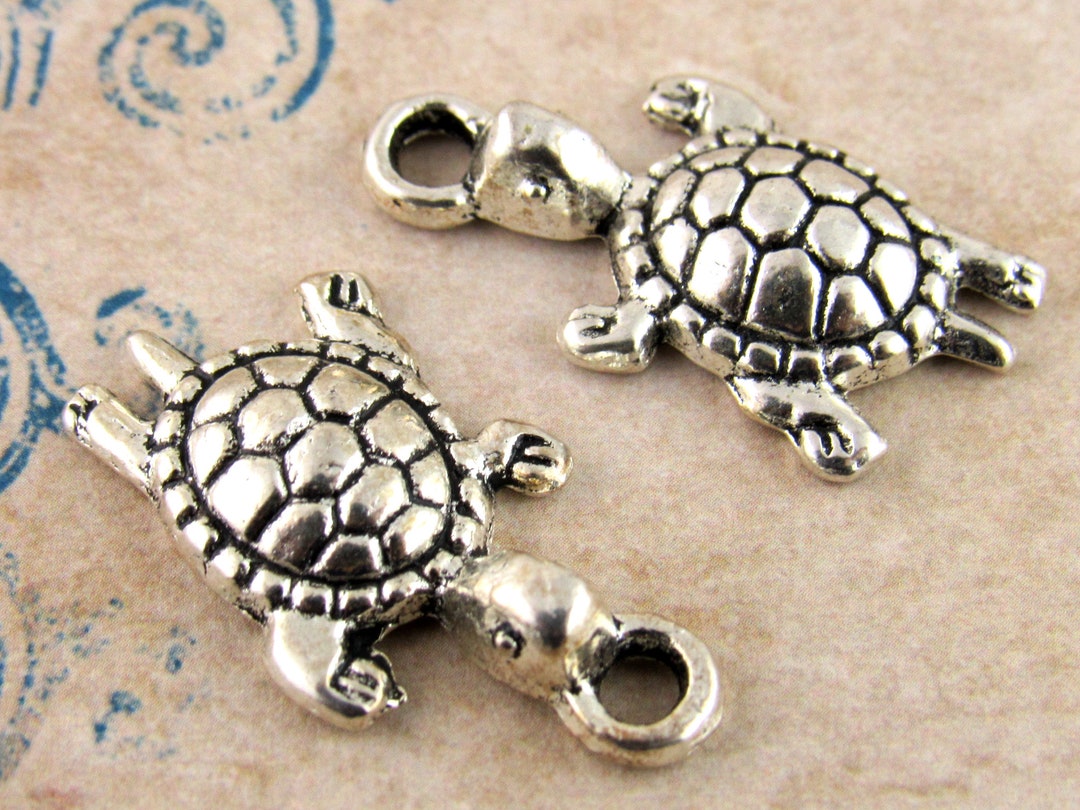 Detailed Silver Tone Tortoise Charm, Silver Tone Turtle Charm (6) - S74 ...
