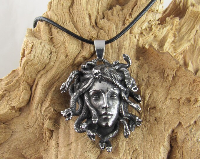 Dark Silver Medusa Necklace, Stainless Steel Dark Silver Medusa Pendant ...