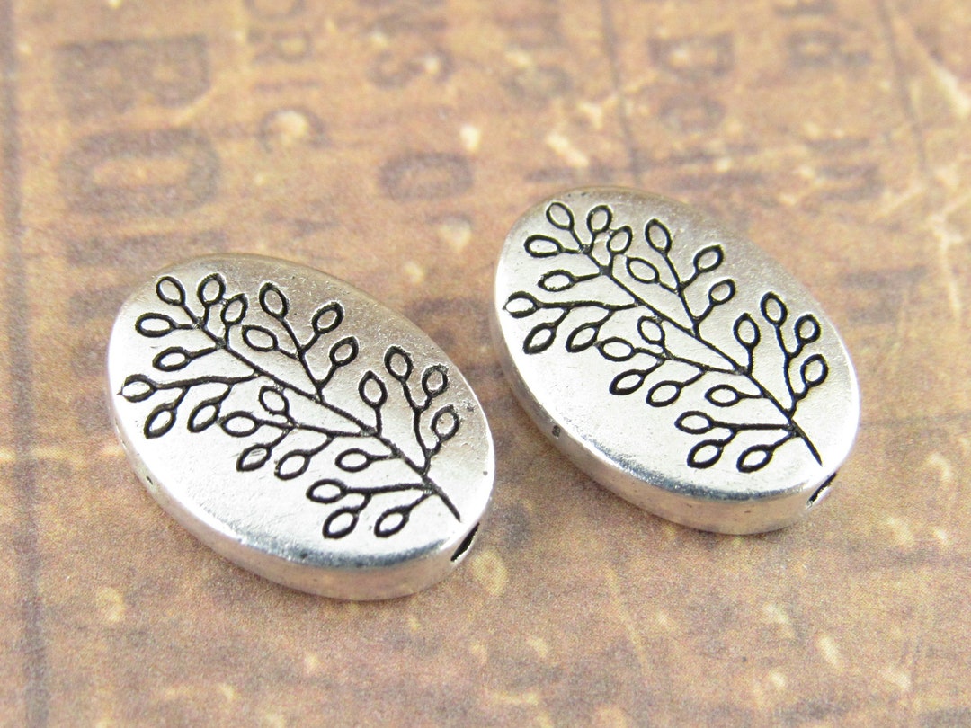 13mm Oval Leaves Spacer Bead, Tree Branch Spacer Beads Antique Silver 6 ...