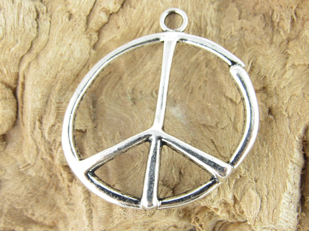 Large Peace Symbol Pendants, Antiqued Silver Tone Rustic Peace Sign (2 ...