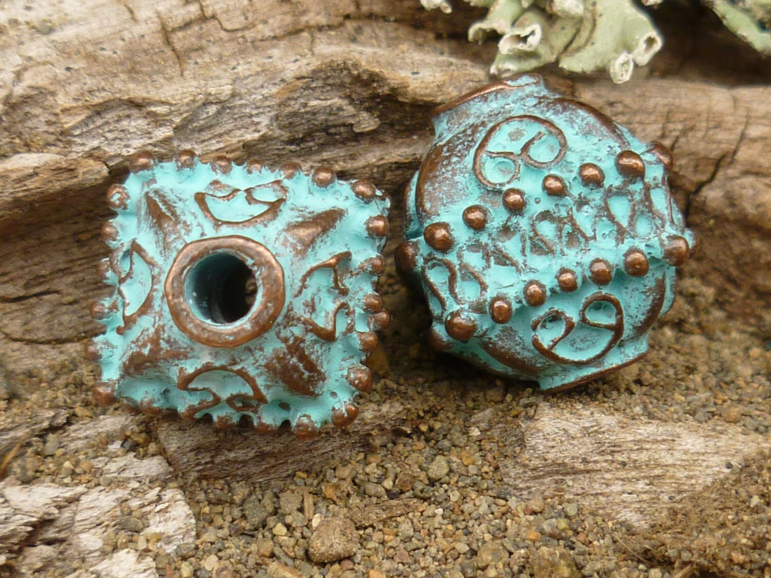 15mm Large, Ornate Pyramid Focal Beads, Rustic, Patina, Mykonos Casting ...