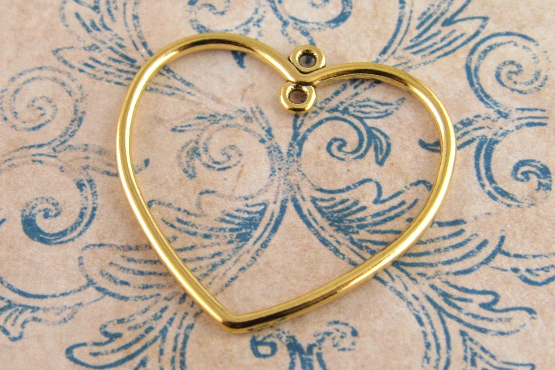 35mm Heart Frame Connector, Gold Heart Pendant Connector, Gold Tone ...