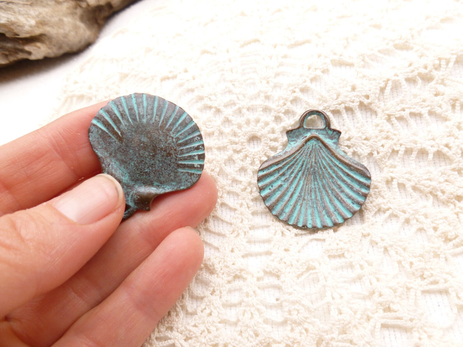 Large Patina Shell Pendant Rustic Scallop Shell Pendants - Etsy