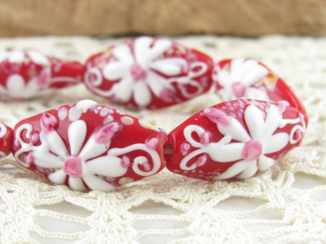 Red Flower Floral Glass Focal Beads, Daisy Flower Lampwork Beads (2) - Etsy