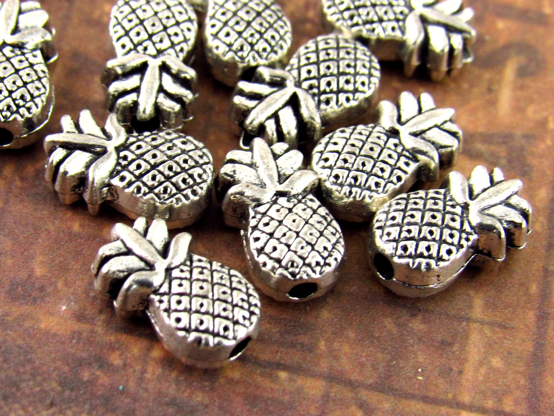 10mm Silver Tone Pineapple Bead, Metal Fruit Spacer, Silver Fruit Bead ...