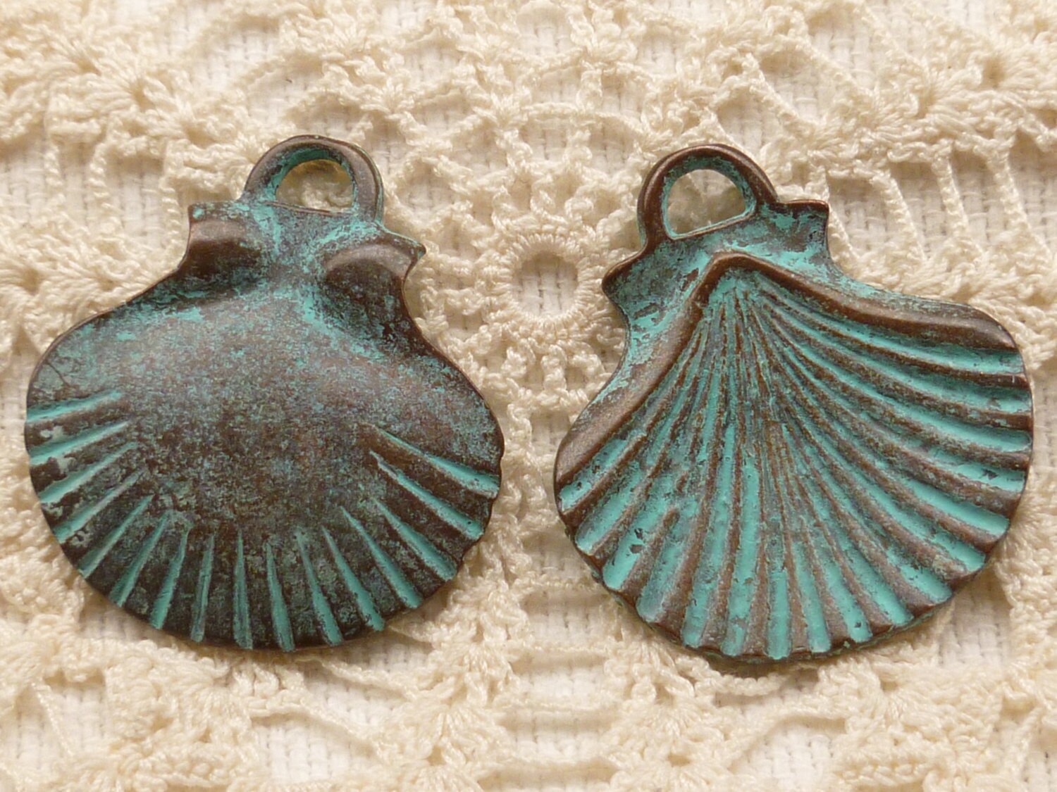 Large Patina Shell Pendant Rustic Scallop Shell Pendants - Etsy