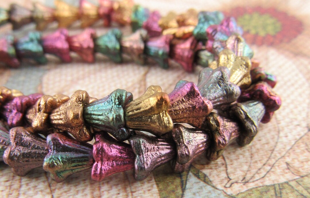 6x5mm Bell Flower Glass Beads, Metallic Mix Baby Bell Beads, Color ...