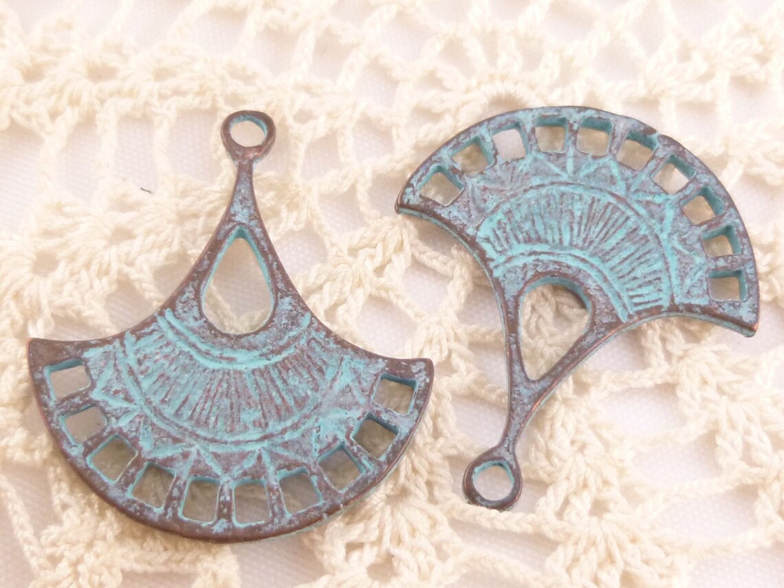 Verdigris Patina Fan Connector Charm Pendant, Chandelier Mykonos ...
