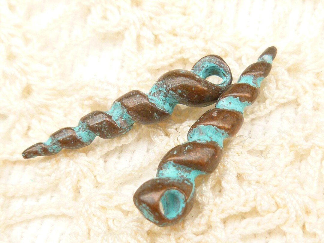 22mm Patina Auger Shell Charm, Rustic Twisted Spike Charms, Pendants ...