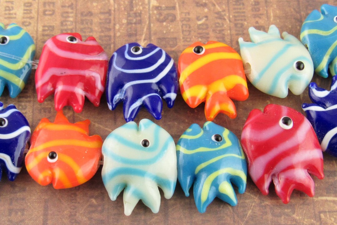 Tropical Fish Glass Beads, Red Fish Bead, Blue Fish Bead, Green Fish ...