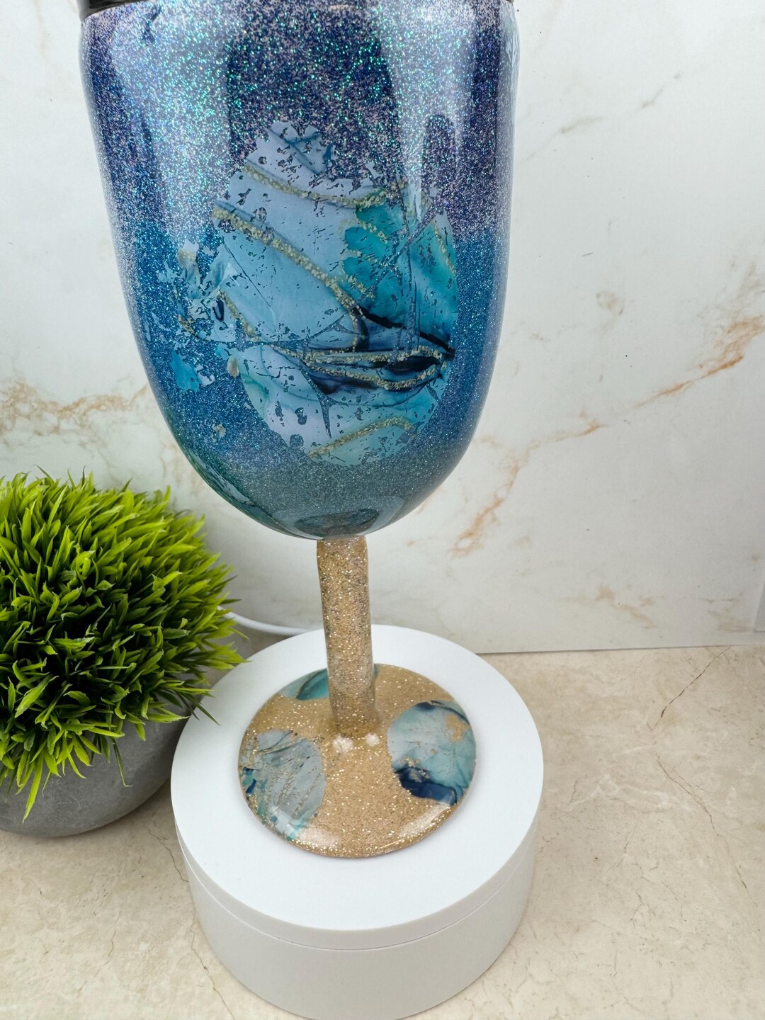 Stainless Steel Wine Glass Beach Shells 10 Oz Custom Handmade Unique ...