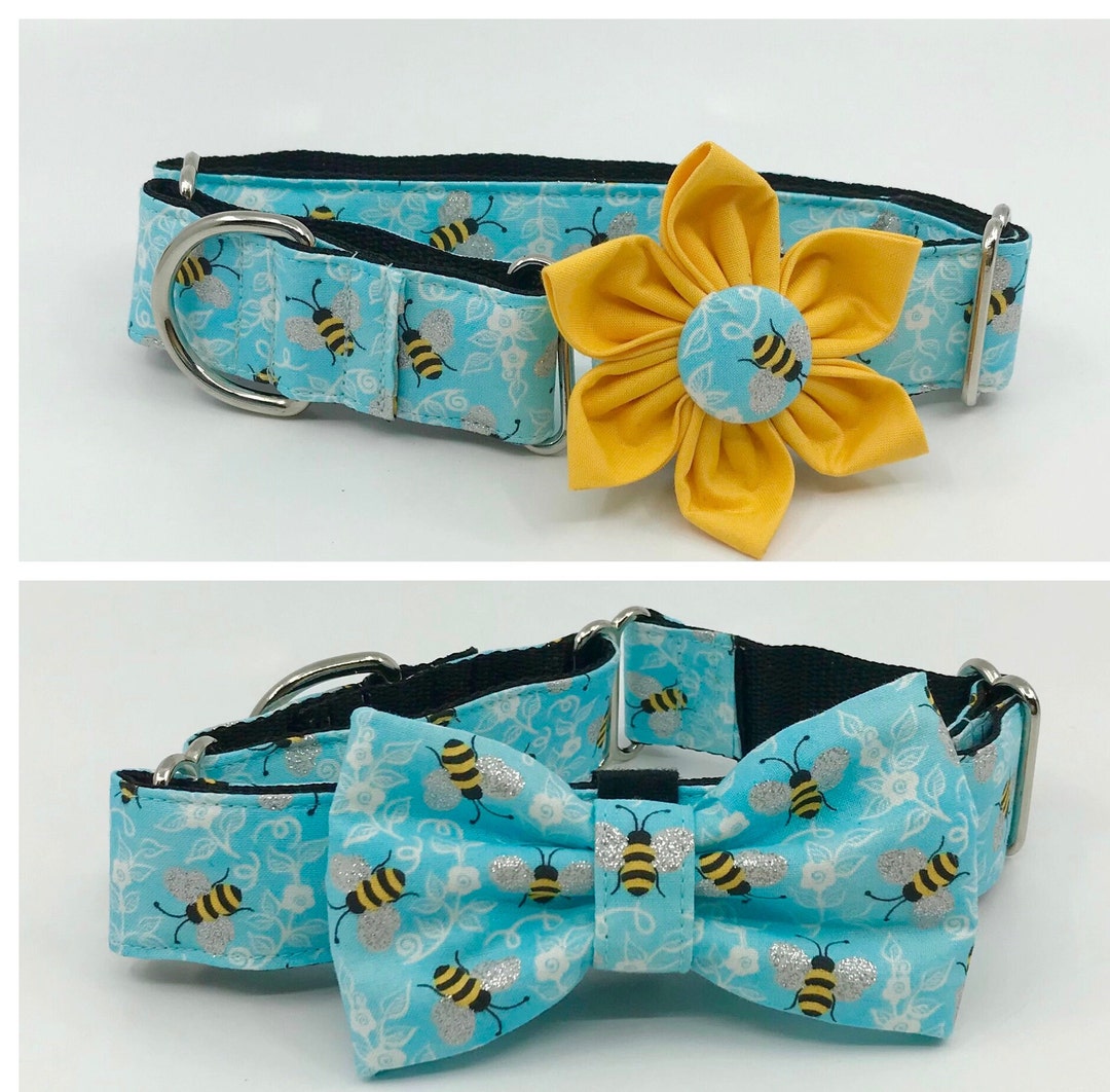 Sparkly Blue Bumble Bee Martingale Dog Collar With Optinal - Etsy