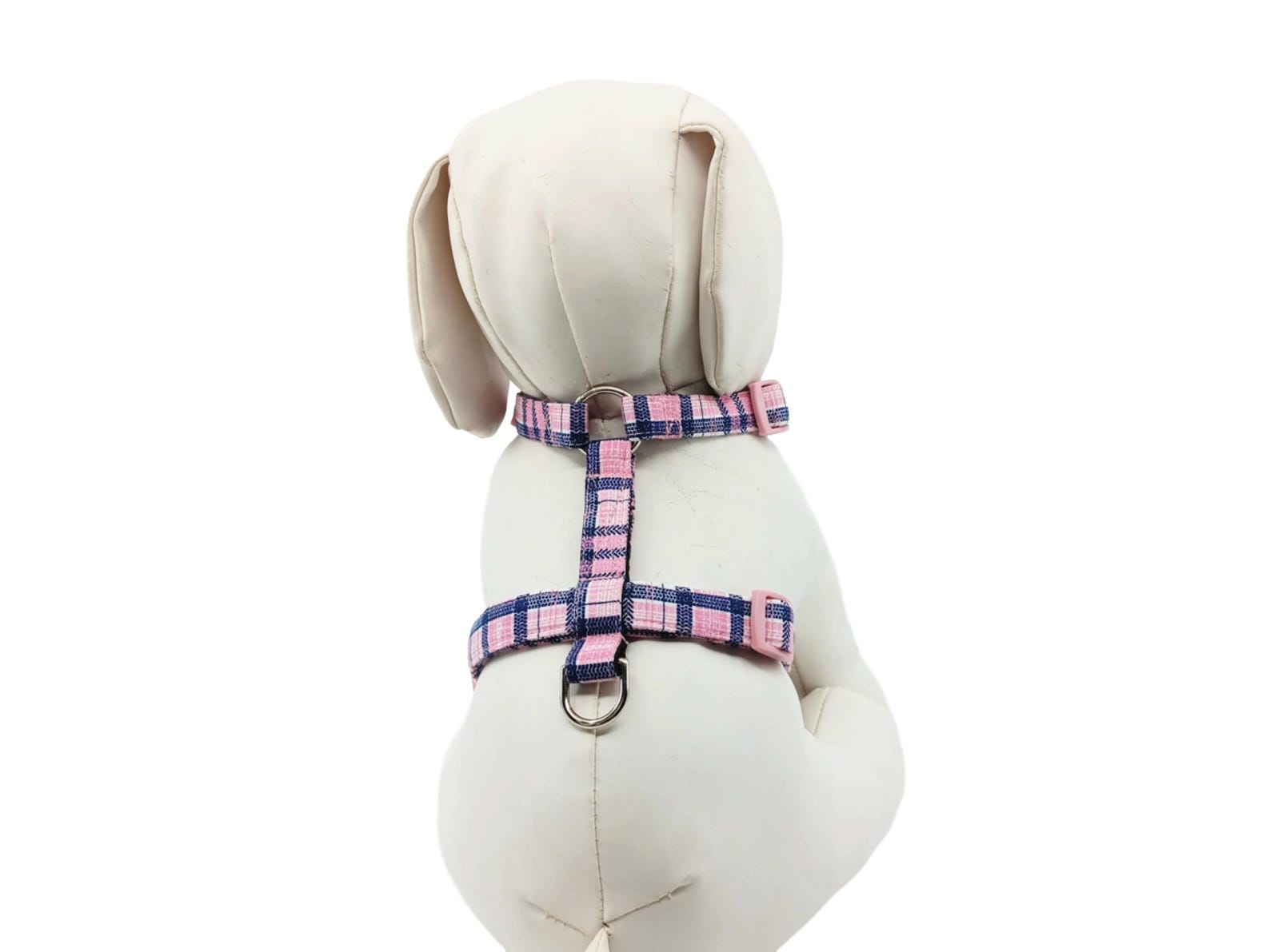 Dog Harness With Optional Flower Pink and Navy Plaid Cotton: Adjustable ...