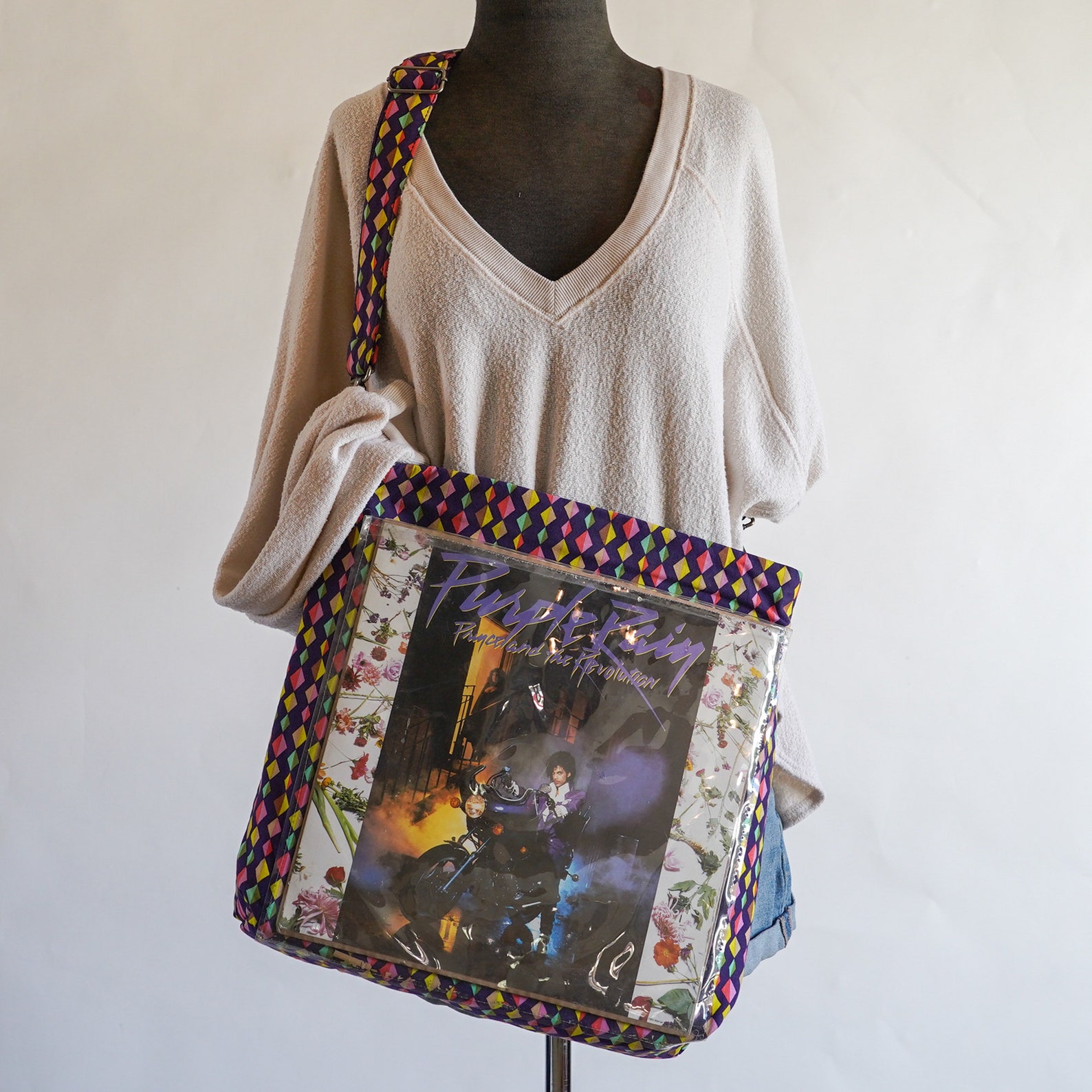 Print Fabric Tote With Clear Vinyl Outer Pocket for an LP Display - Etsy