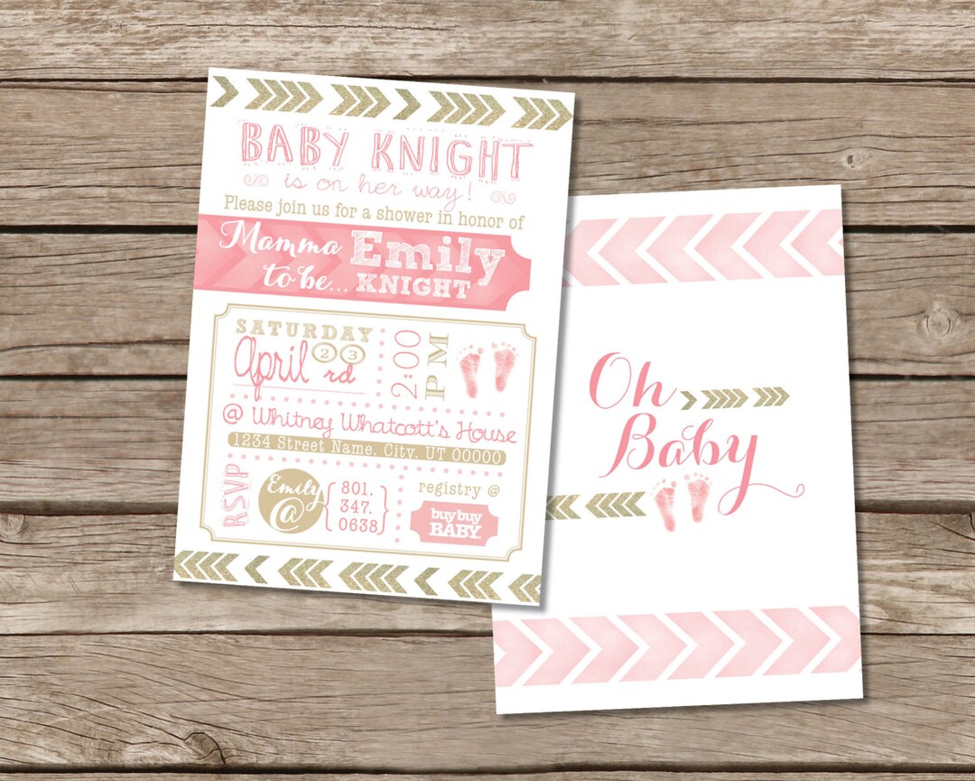 Pink and Gold Chevron Baby Shower Invitation - Etsy