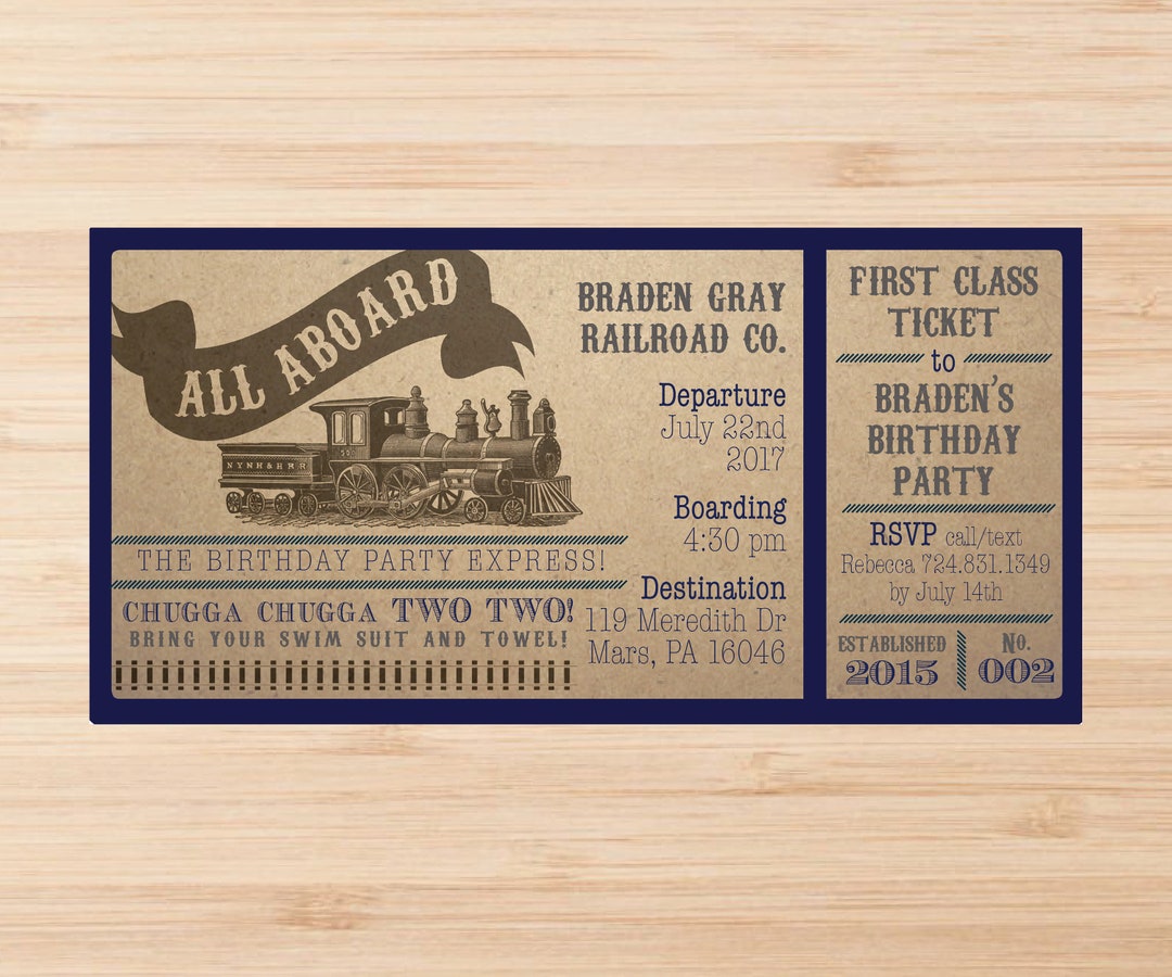 Vintage Train Ticket Birthday Invitation - Etsy