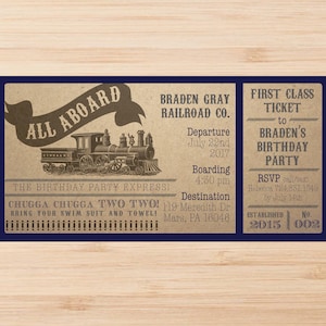 Vintage Train Ticket Birthday Invitation - Etsy