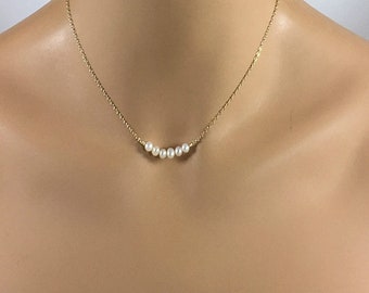 Single Small White Pearl Gold Floating Pearl Necklace | Etsy