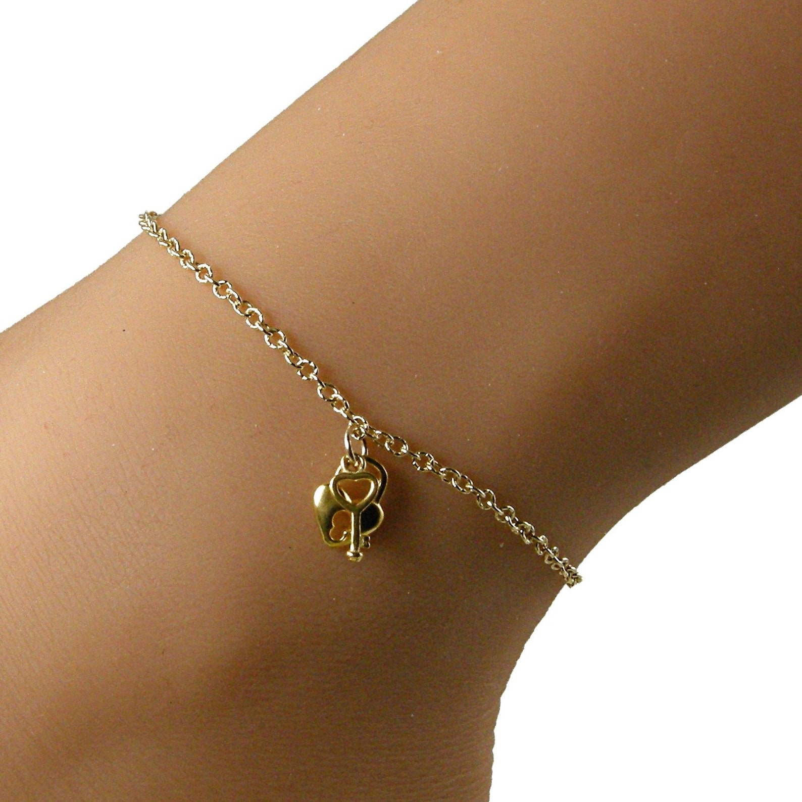 Dainty Gold Heart Lock and Key Anklet, Gold Anklets for Women - Etsy