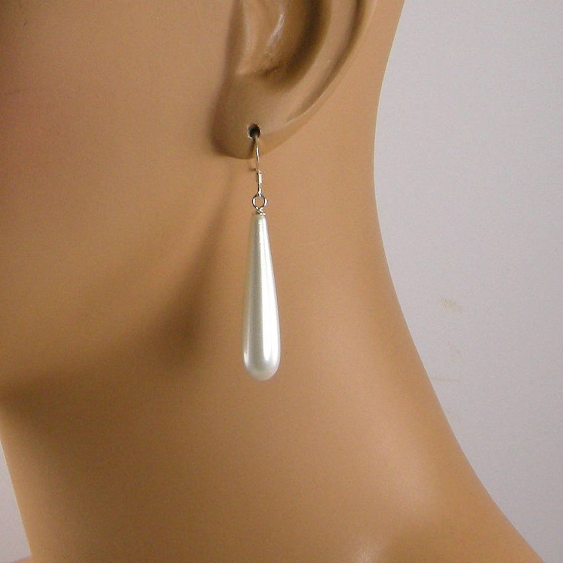 Elongated White Teardrop Pearl Earrings Pearl Earrings Gift | Etsy
