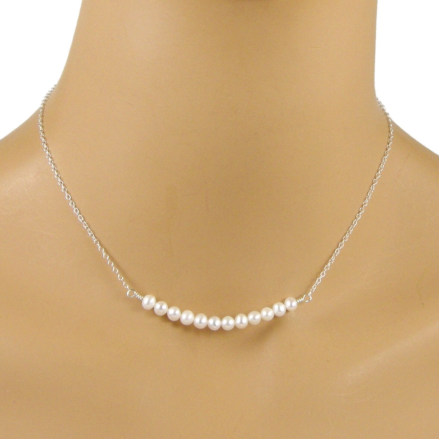 Dainty Pearl Necklace Sterling Silver Pearl Necklace Small Etsy