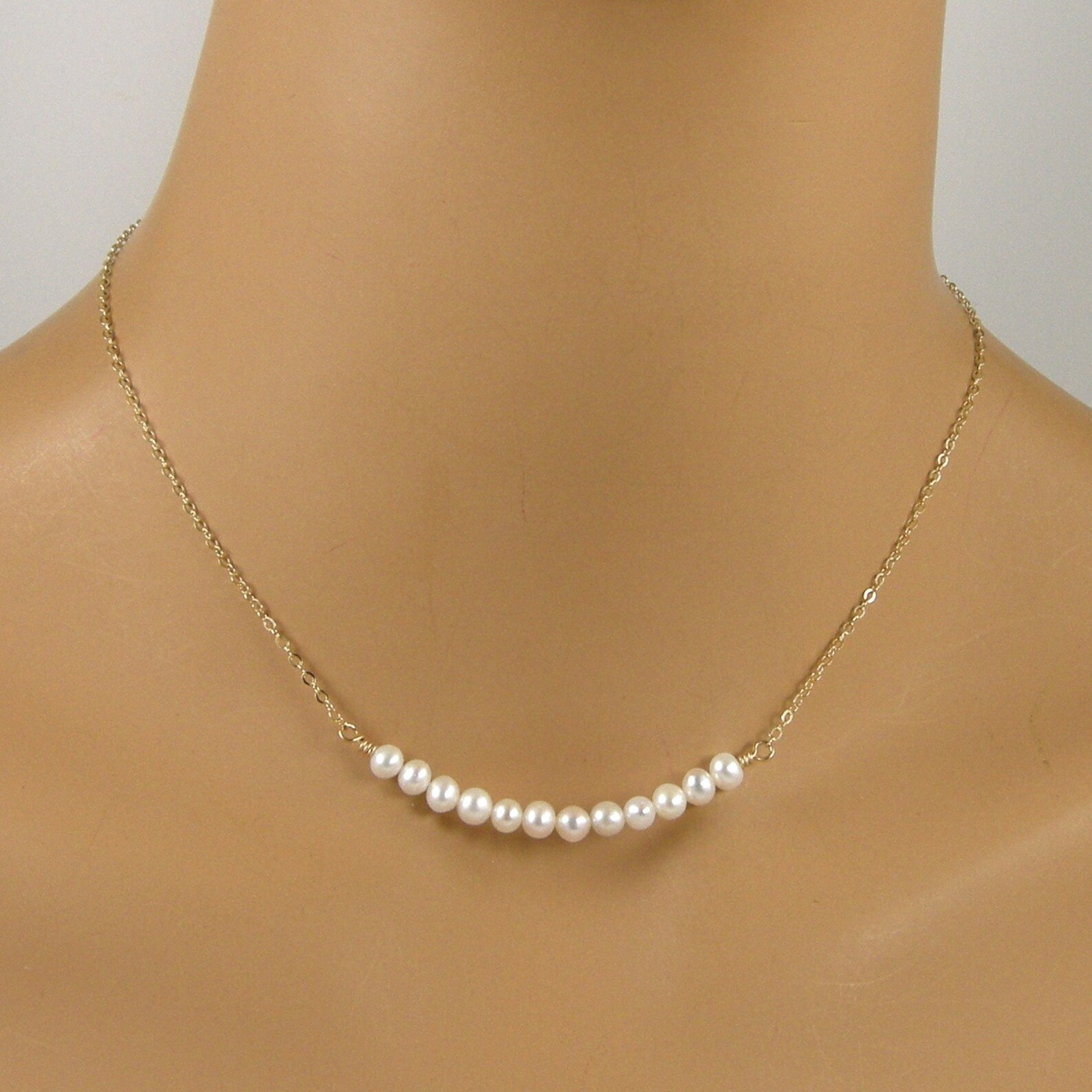 Dainty Pearl Gold Chain Necklace Small Pearl Necklace Etsy